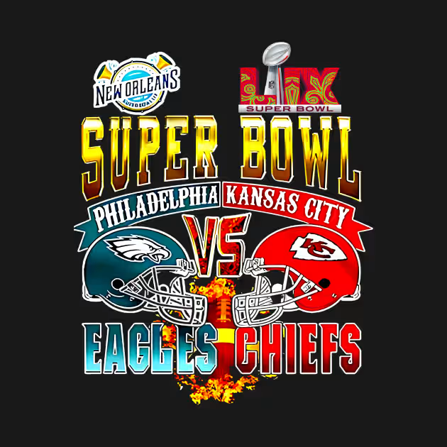 Kansas City Chiefs vs. Philadelphia Eagles Super Bowl LIX 2025 T-Shirt ...