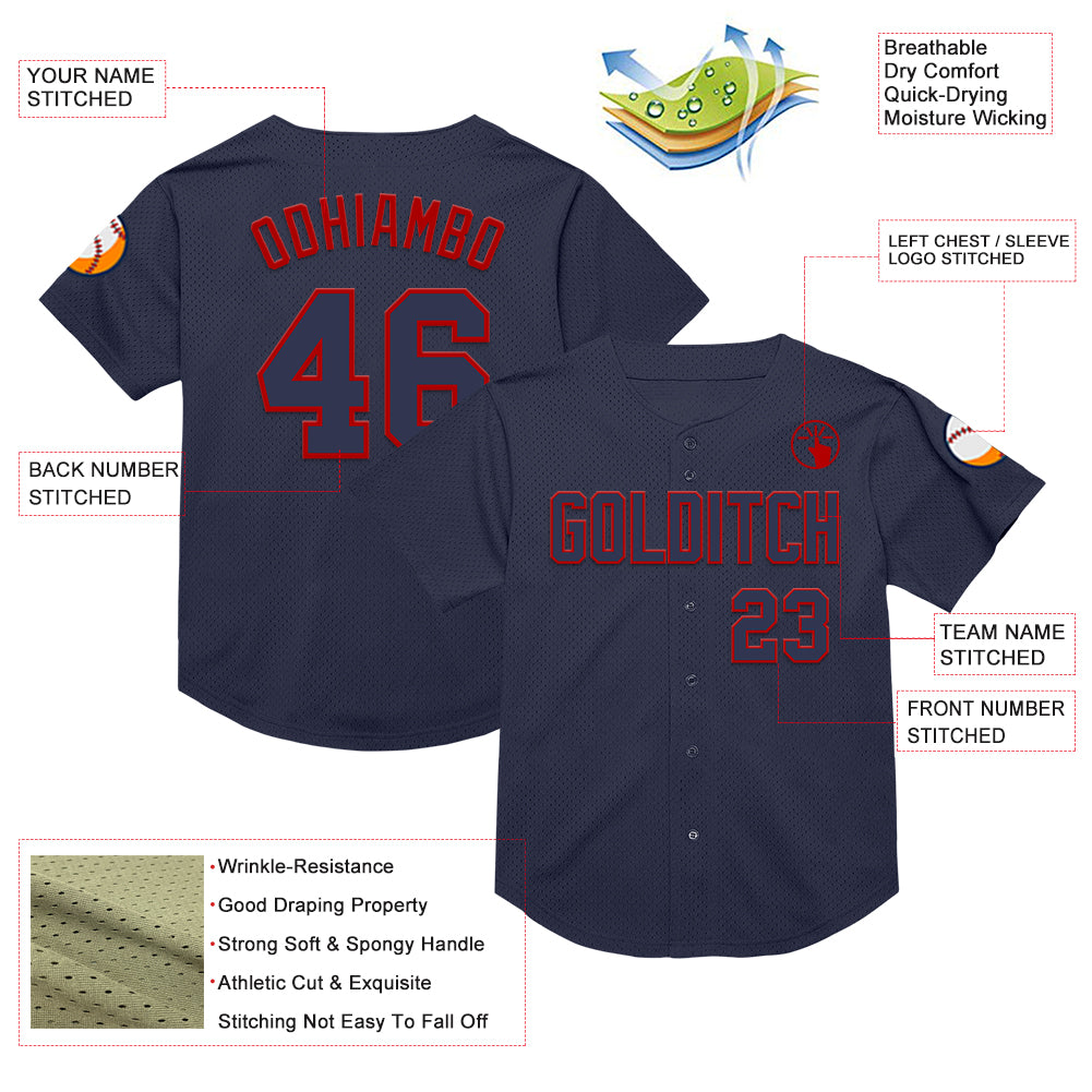 Onesimpler Custom Navy Red Mesh Throwback Baseball Jersey - onesimpler.com