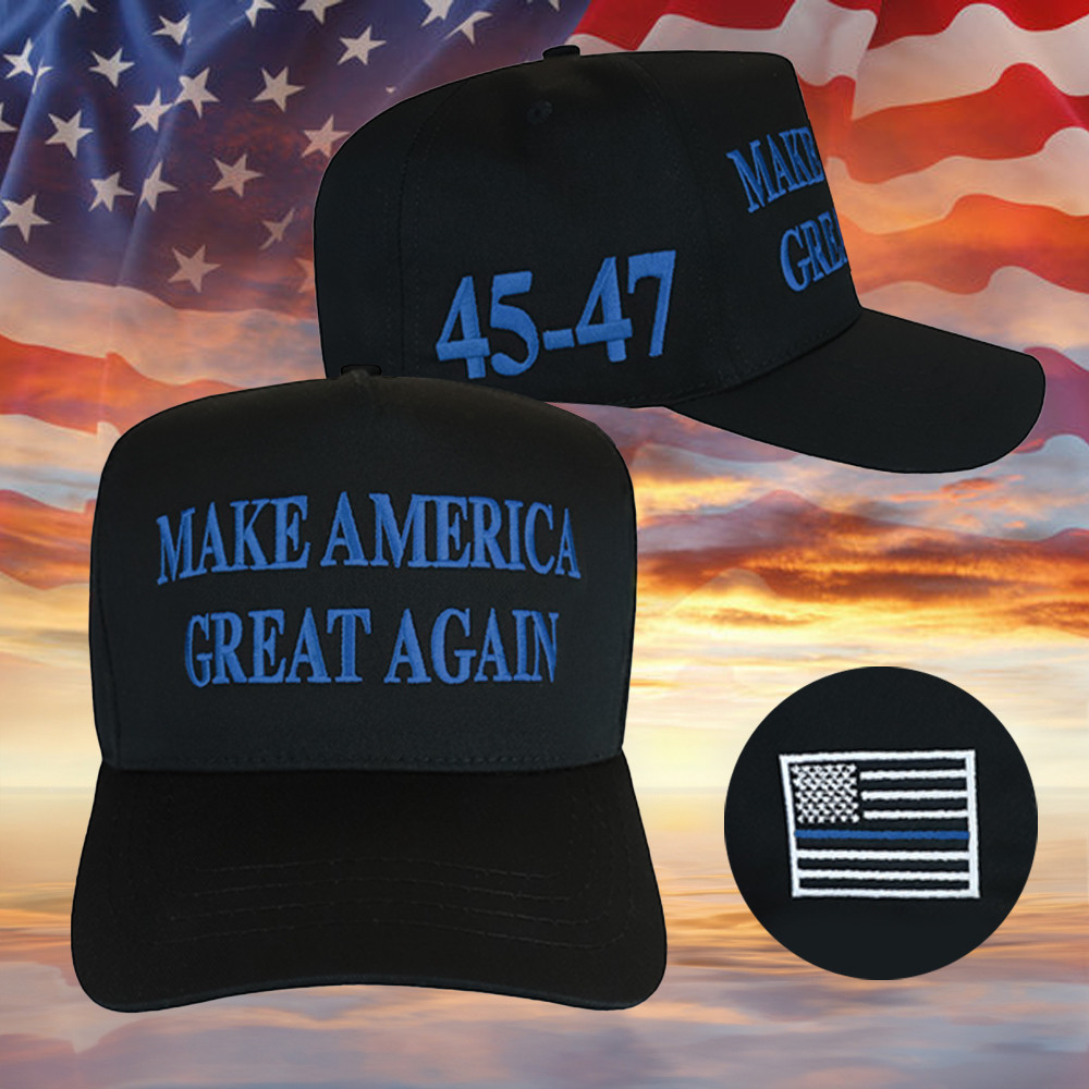Thin Blue Line Dark Maga Hat Embroidered Black MAGA Hat Never Surrender ...